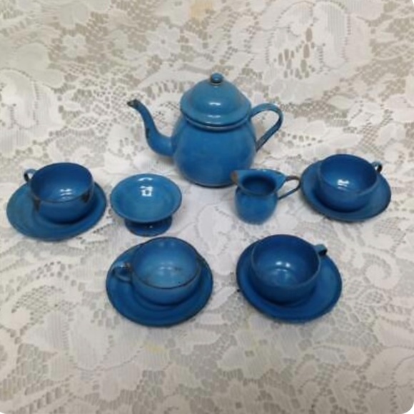 Unbranded | Toys | Vintage 2pc French Blue Enamelware Childs Tea Set ...
